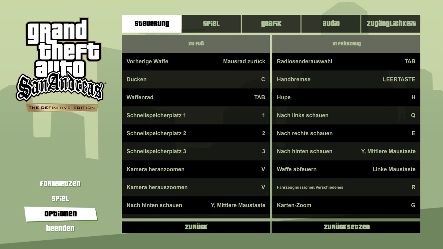 GTA San Andreas Remaster - Optionen