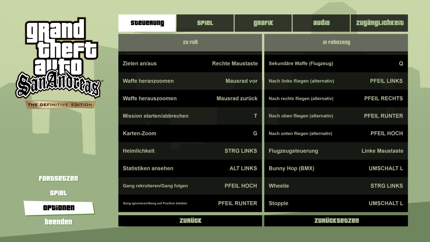GTA San Andreas Remaster - Optionen