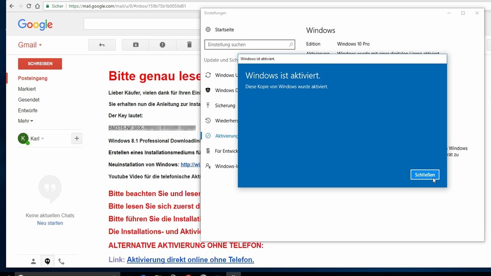 Windows 10 - Aktivierung mit Windows 8-Key immer noch möglich