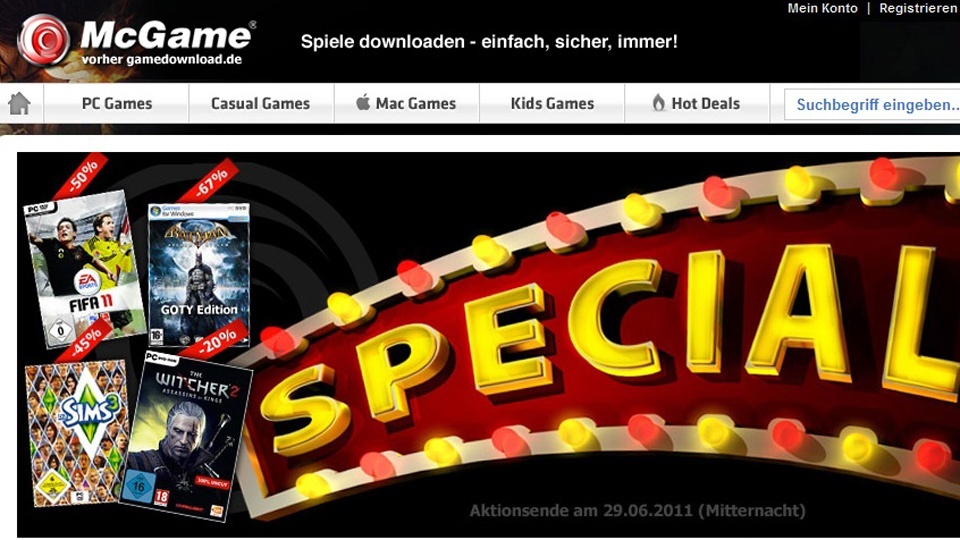 gamedownload.de - Wird jetzt McGame.com und bietet Sonderpreise