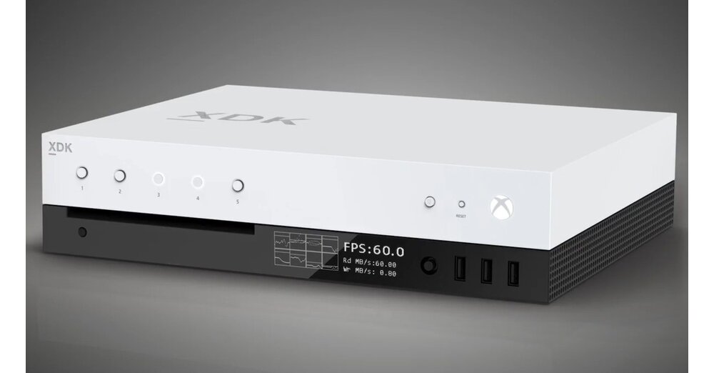 Xbox Scorpio - Frontdisplay der Dev-Kit-Version zeigt Framerate & Delfine